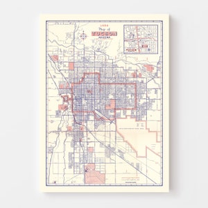 Tucson Map 1956 - Old Map of Tucson Arizona Art Vintage Print Framed ...