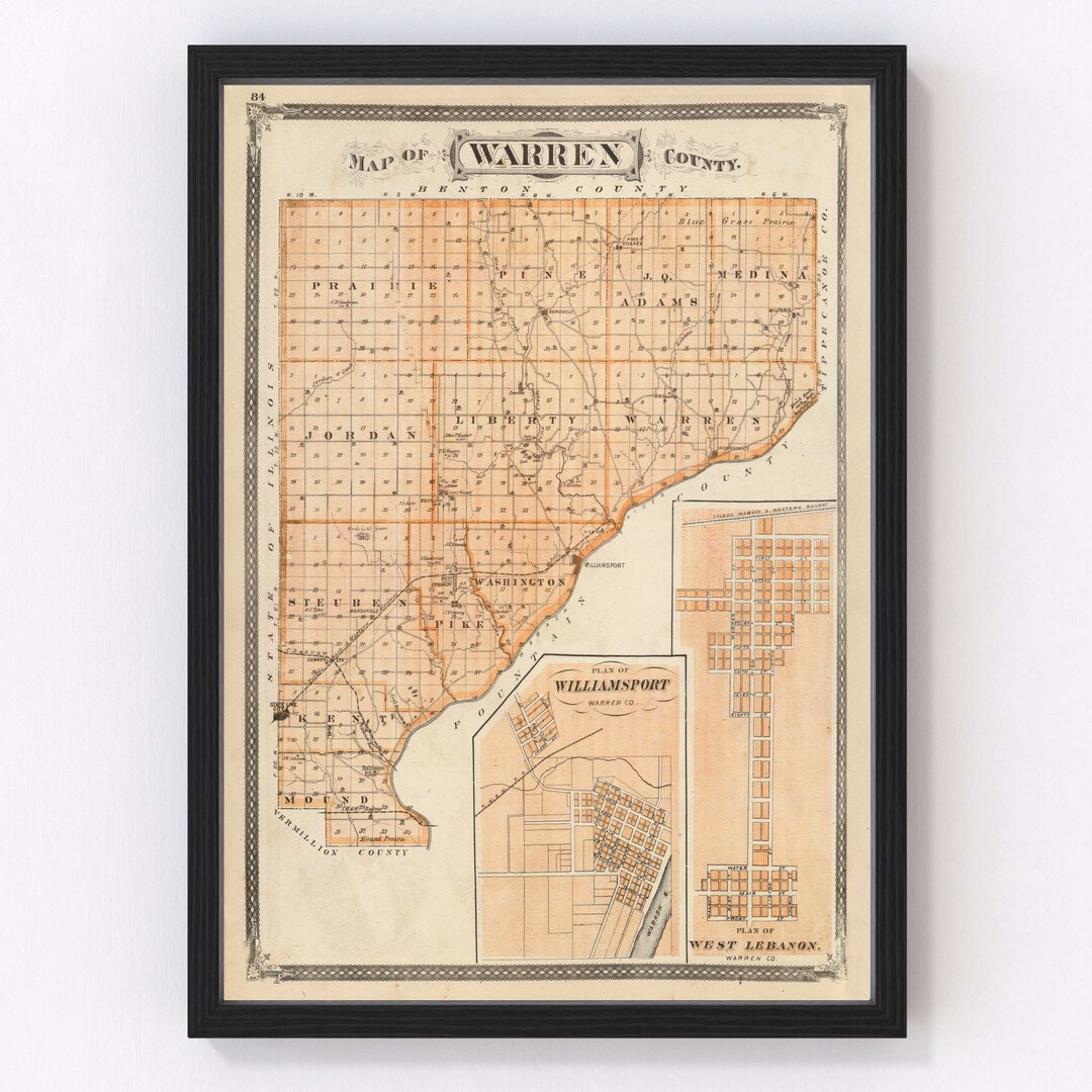 Warren County Map 1876, Vintage Warren County Map, Old Warren County ...