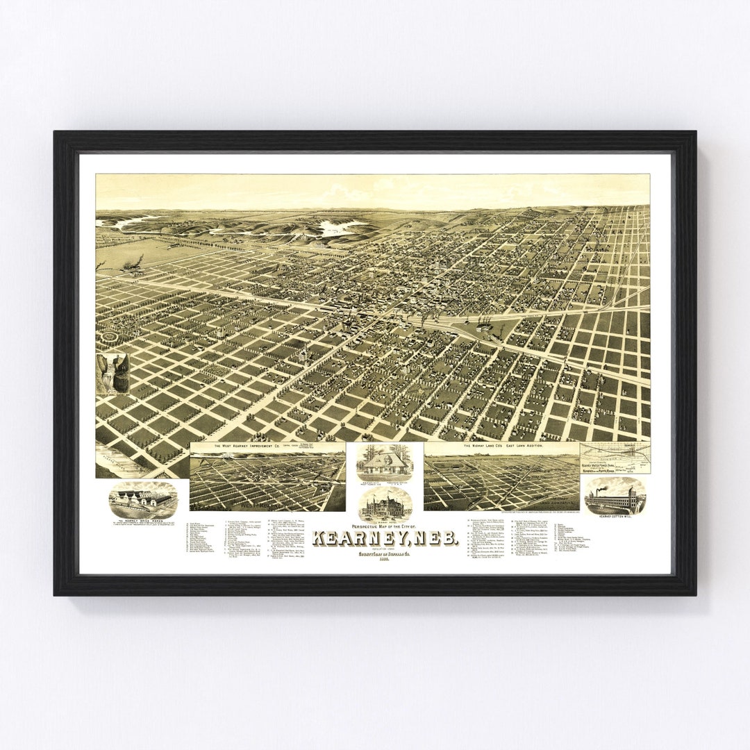 Kearney Map 1889 Old Map of Kearney Nebraska Art Vintage Print Framed ...