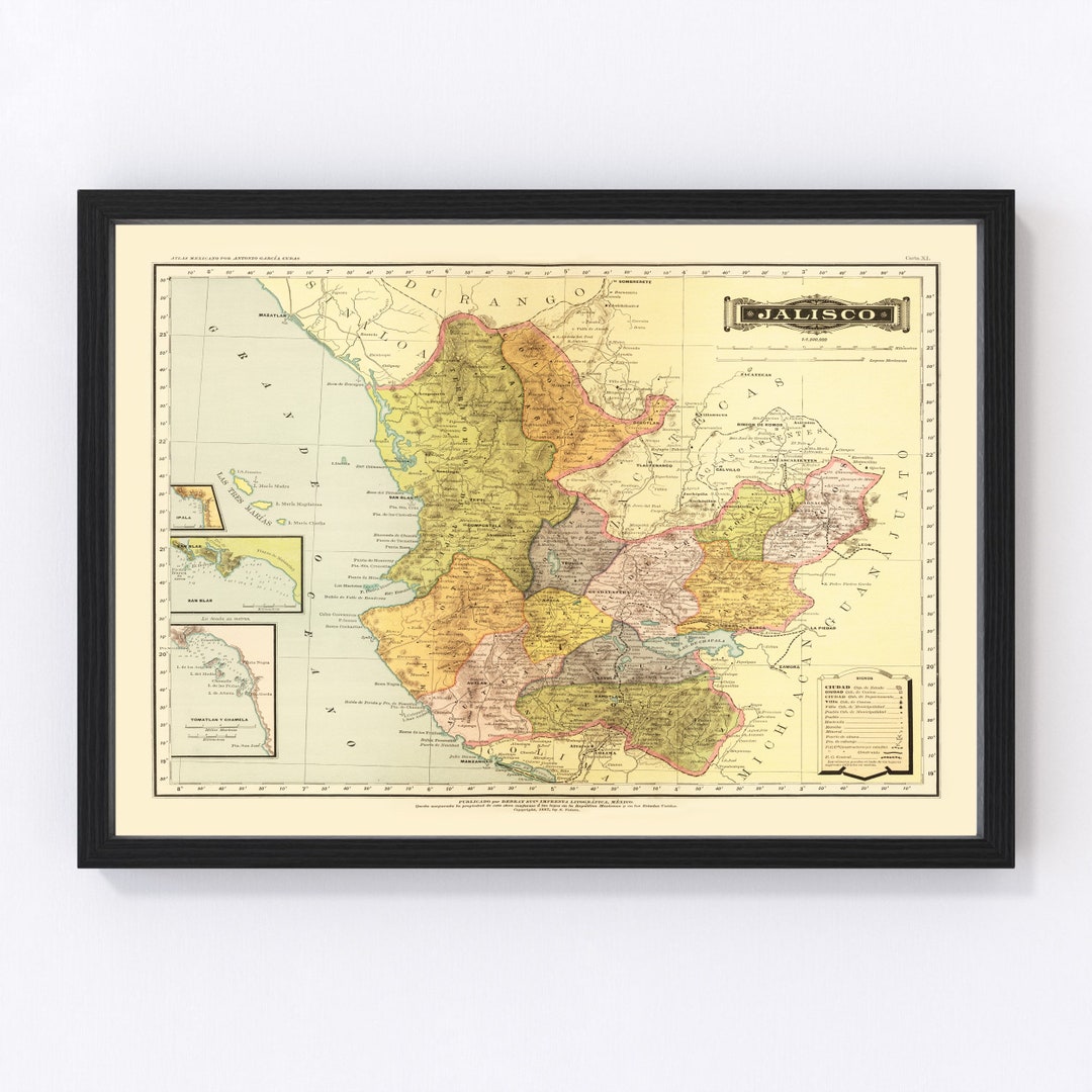 Jalisco Mexico Map 1886 - Old Map of Jalisco Mexico Mexico Art Vintage ...