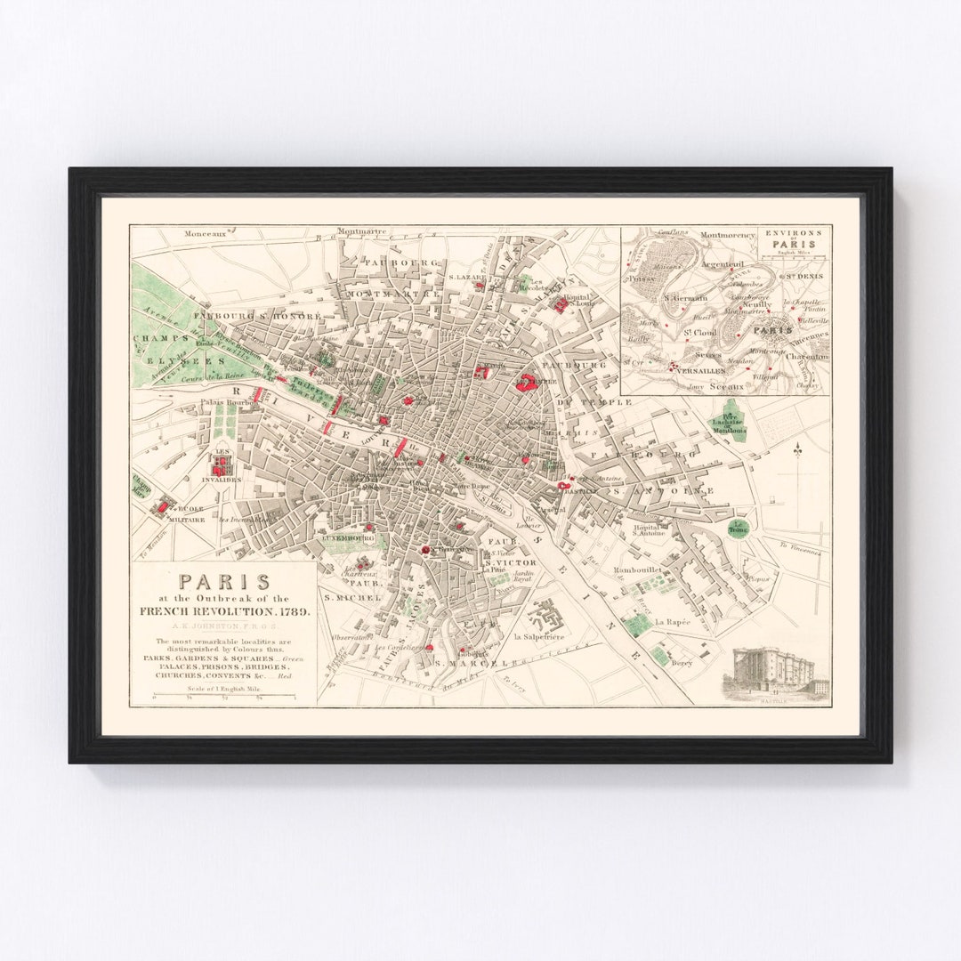 Paris French Revolution Map 1789 Old Map of Paris French Revolution Art ...