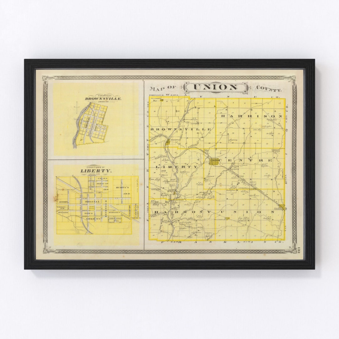 Union County Map 1876, Vintage Union County Map, Old Union County ...