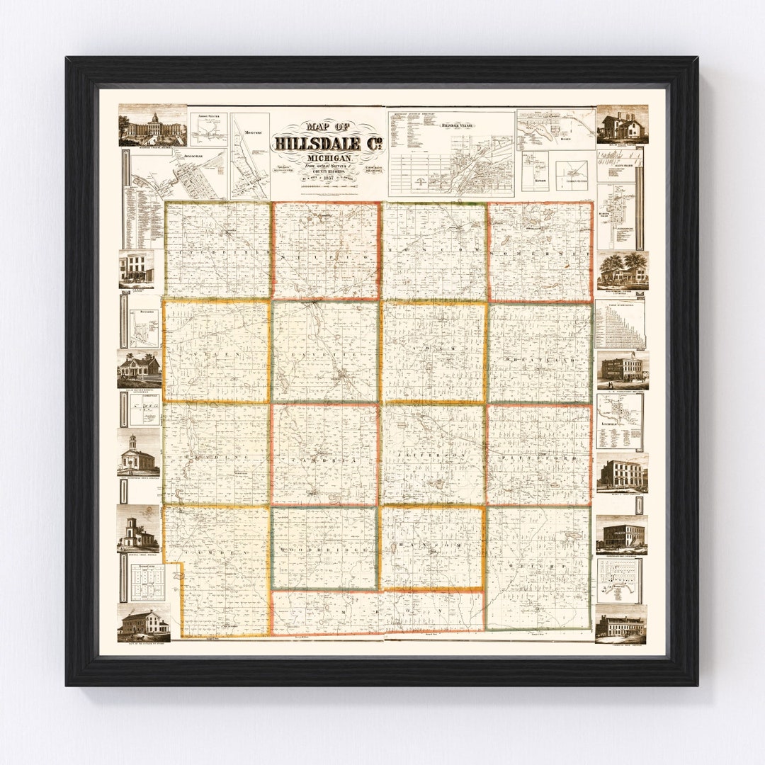 Hillsdale County Michigan Map 1857 Old Map of Hillsdale County Michigan ...