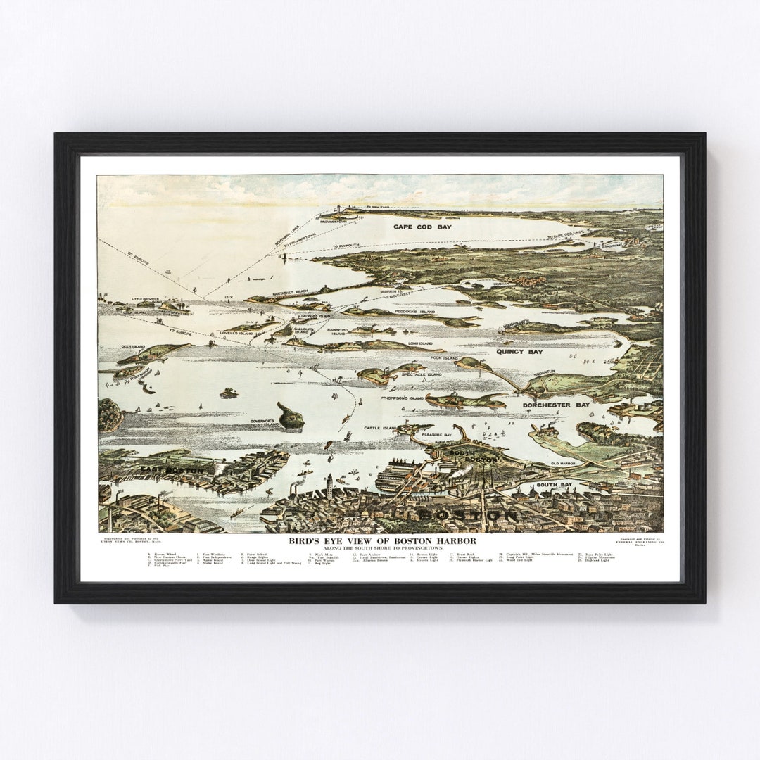Boston Harbor Map 1920 - Old Map of Boston Harbor Massachusetts Art ...