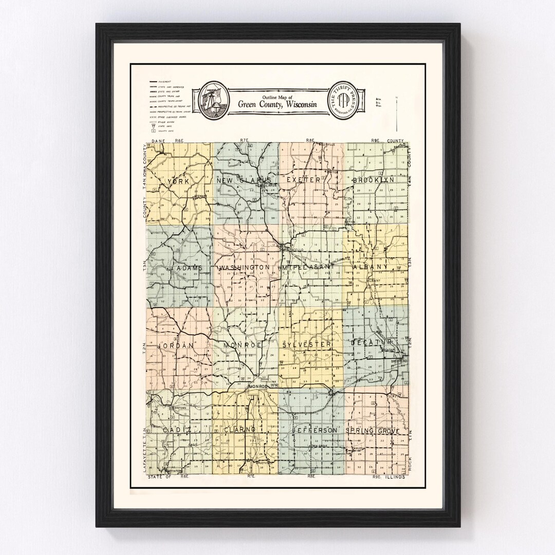 Green County Map 1931, Vintage Green County Map, Old Green County ...