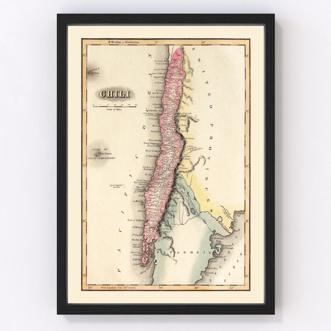 Chile Map 1823 - Old Map of Chile Art Print Framed Wall Art Vintage ...