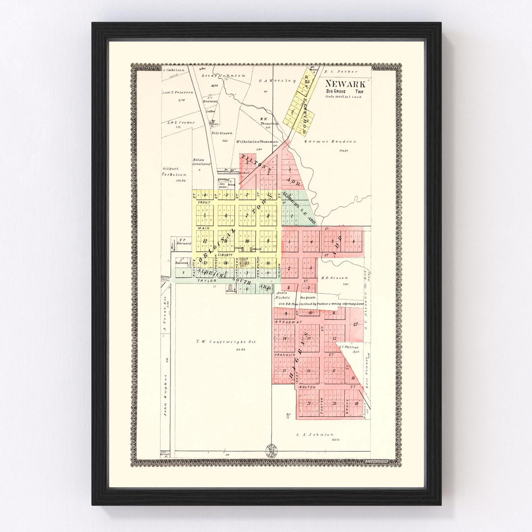 Newark Map 1903, Vintage Newark Map, Old Newark Illinois Art, Wall Art ...