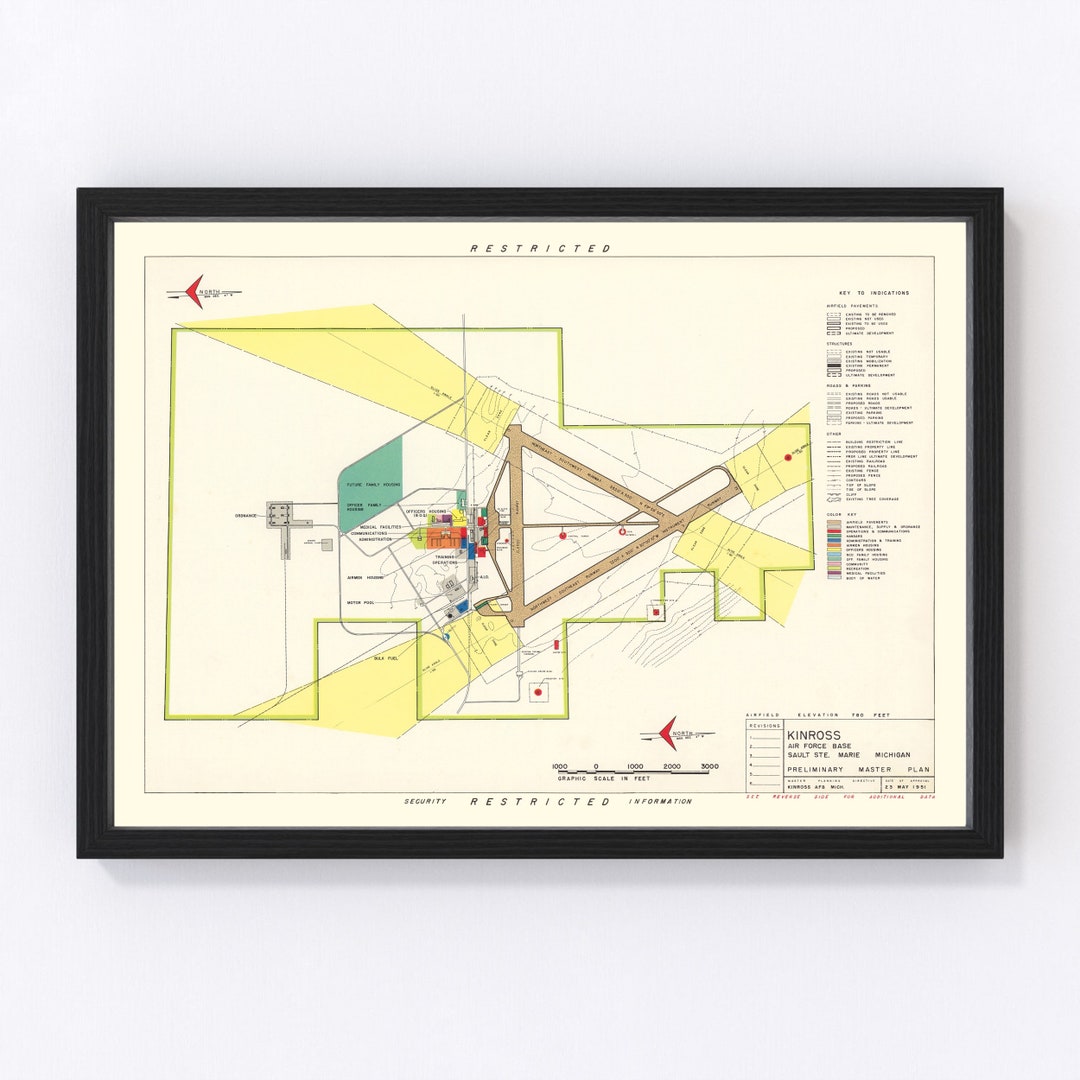 Kinross Air Force Base Map 1951 Old Map of Kinross Air Force Base Art ...