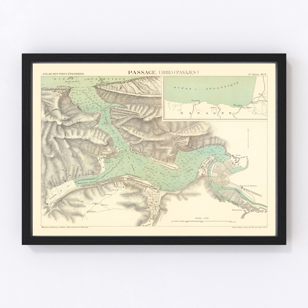 Pasaia Map 1888 Old Map of Pasaia Spain Art Vintage Print Framed Wall ...