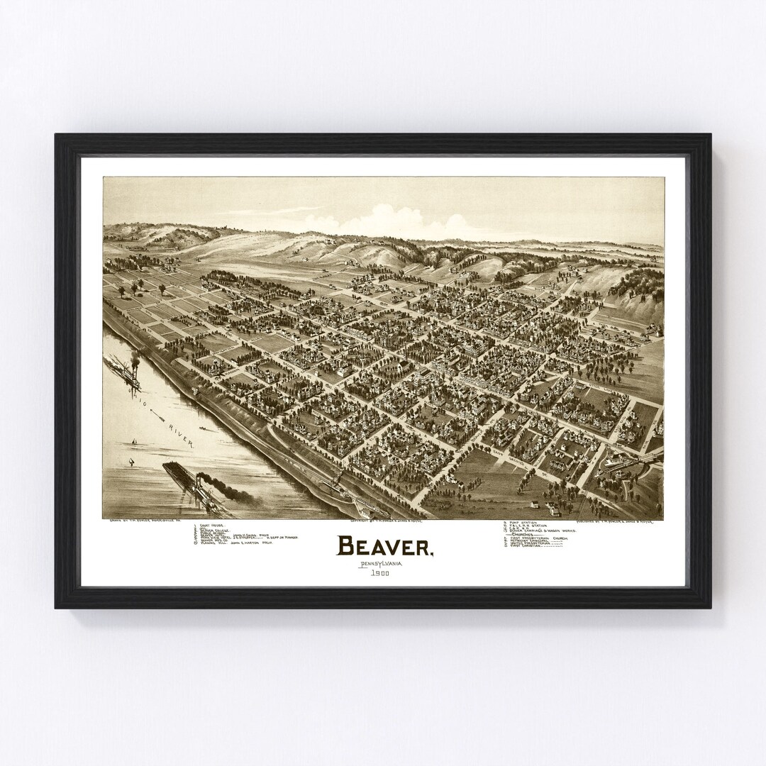 Beaver Map 1900 - Old Map of Beaver Pennsylvania Art Vintage Print ...