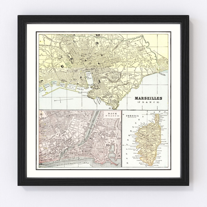 Marseille Map 1901, Vintage Marseille Map, Old Marseille Art, Wall Art ...