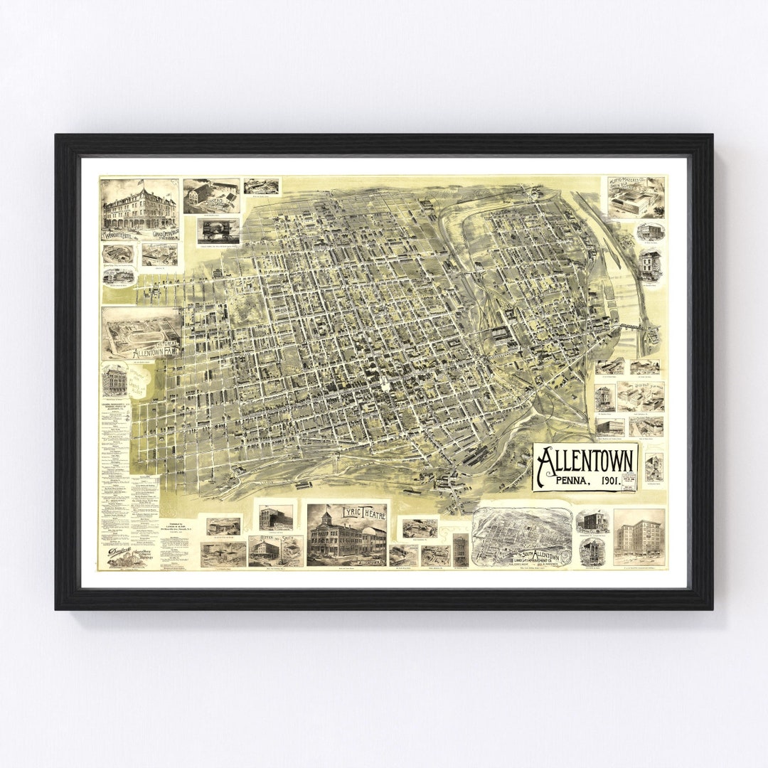 Allentown Map 1901 - Old Map of Allentown Pennsylvania Art Vintage ...