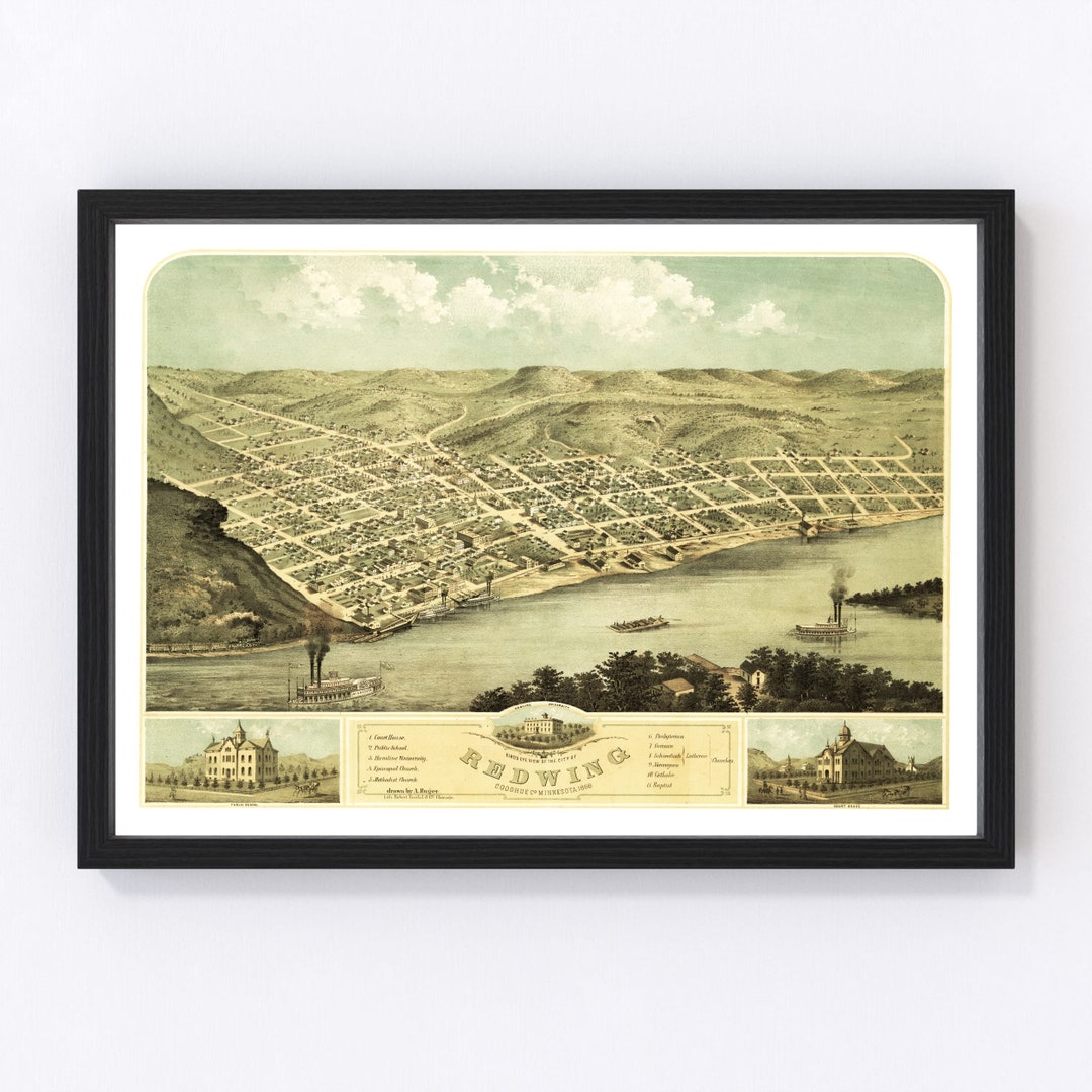 Red Wing Map 1868 Old Map of Red Wing Minnesota Art Vintage Print ...