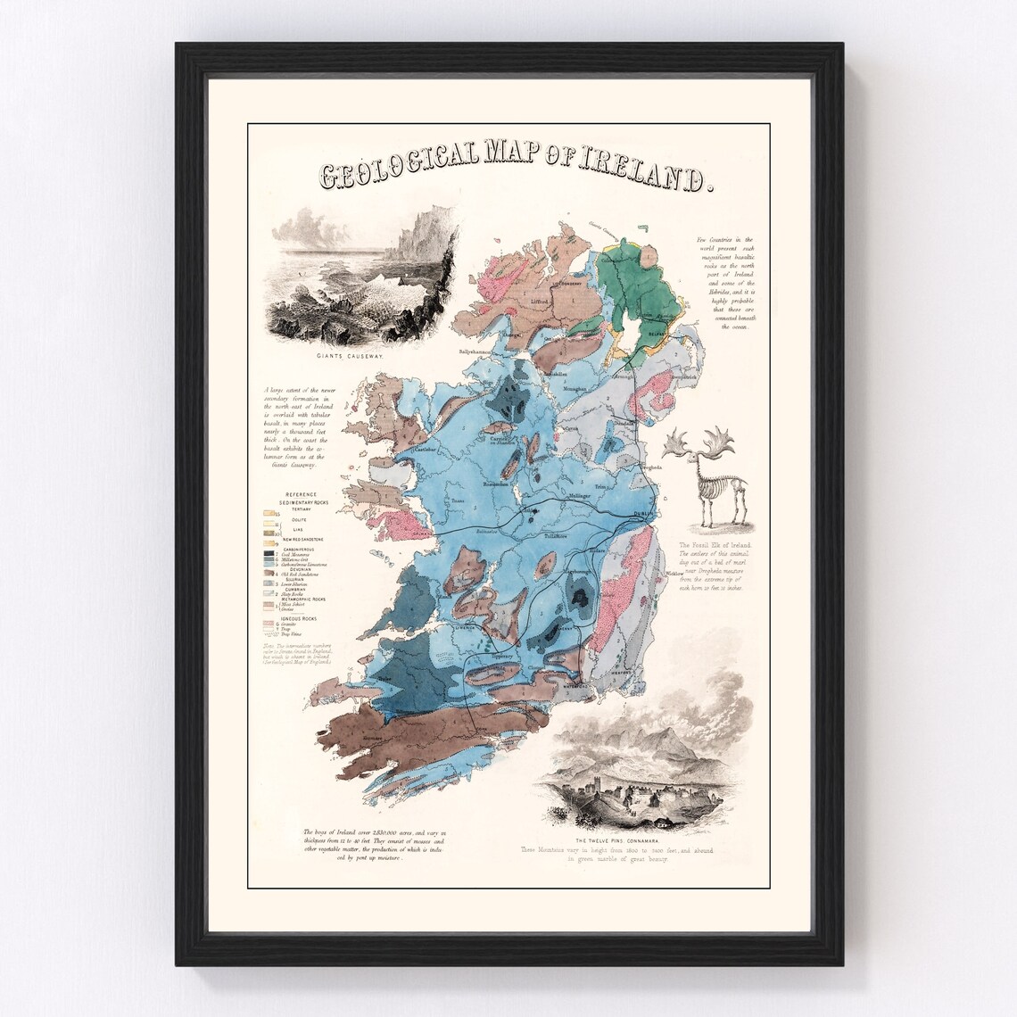 Geological Map of Ireland Map Art Vintage Print From 1850 | Etsy