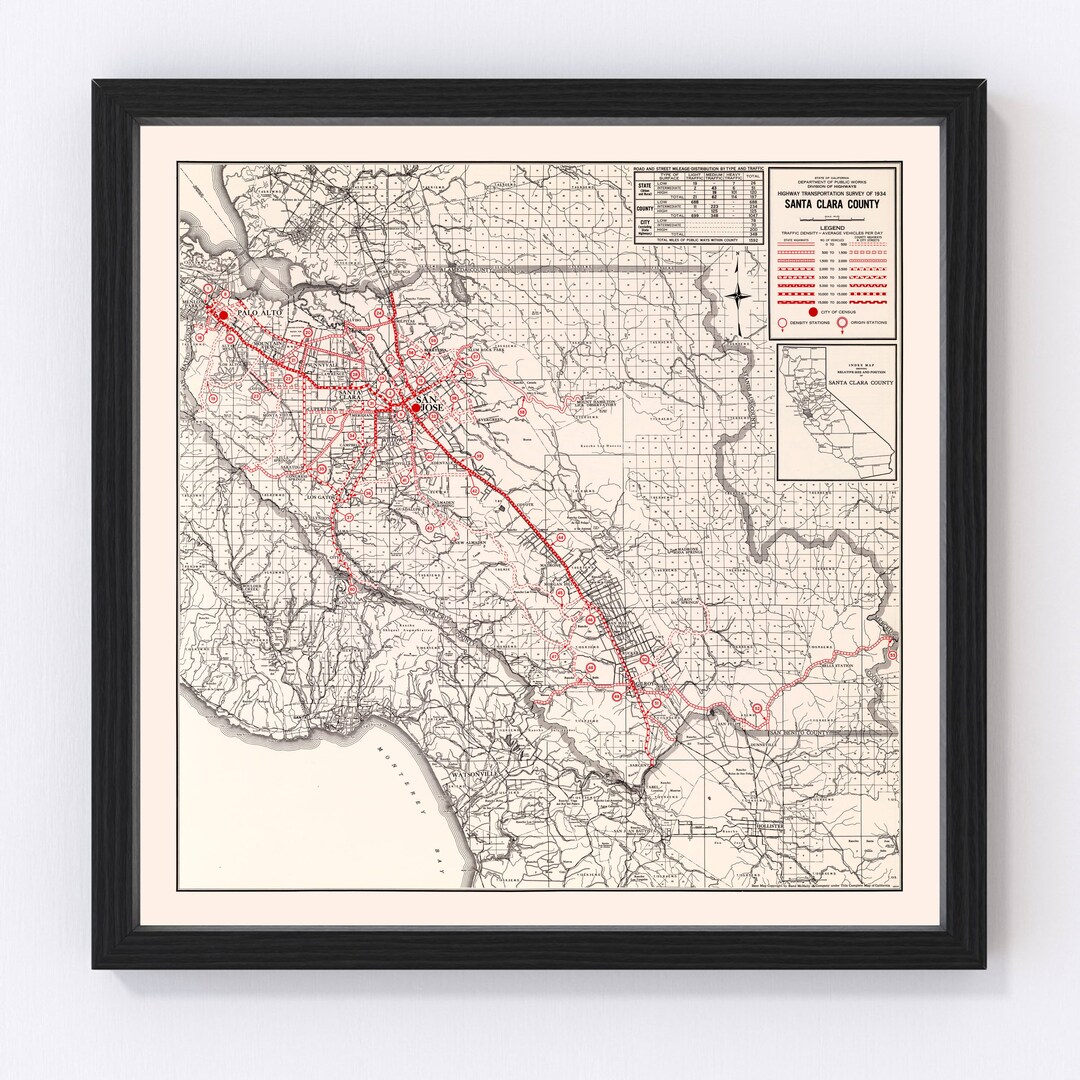 Santa Barbara County Map 1935, Vintage Santa Barbara County Map, Old ...