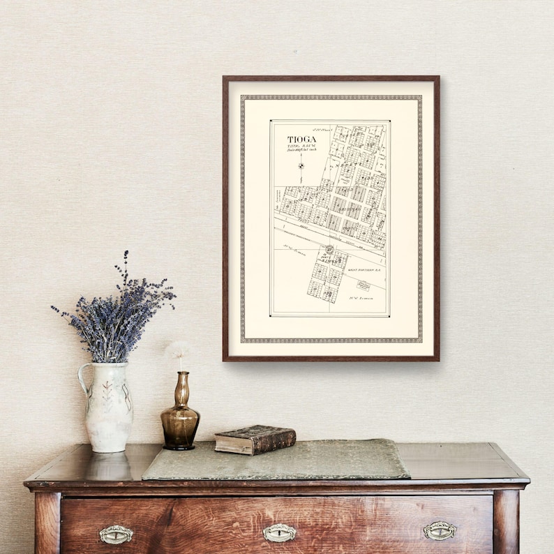 Tioga Map 1937, Vintage Tioga Map, Old Tioga North Dakota Art, Wall Art ...