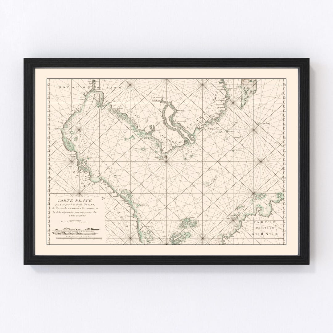 Gulf of Siam Map 1745, Vintage Gulf of Siam Map, Old Gulf of Siam Art ...