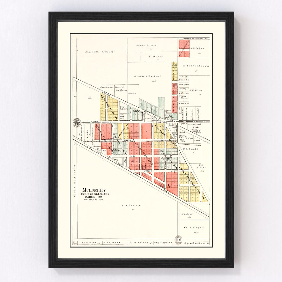 Mulberry Map 1903, Vintage Mulberry Map, Old Mulberry Indiana Art, Wall ...