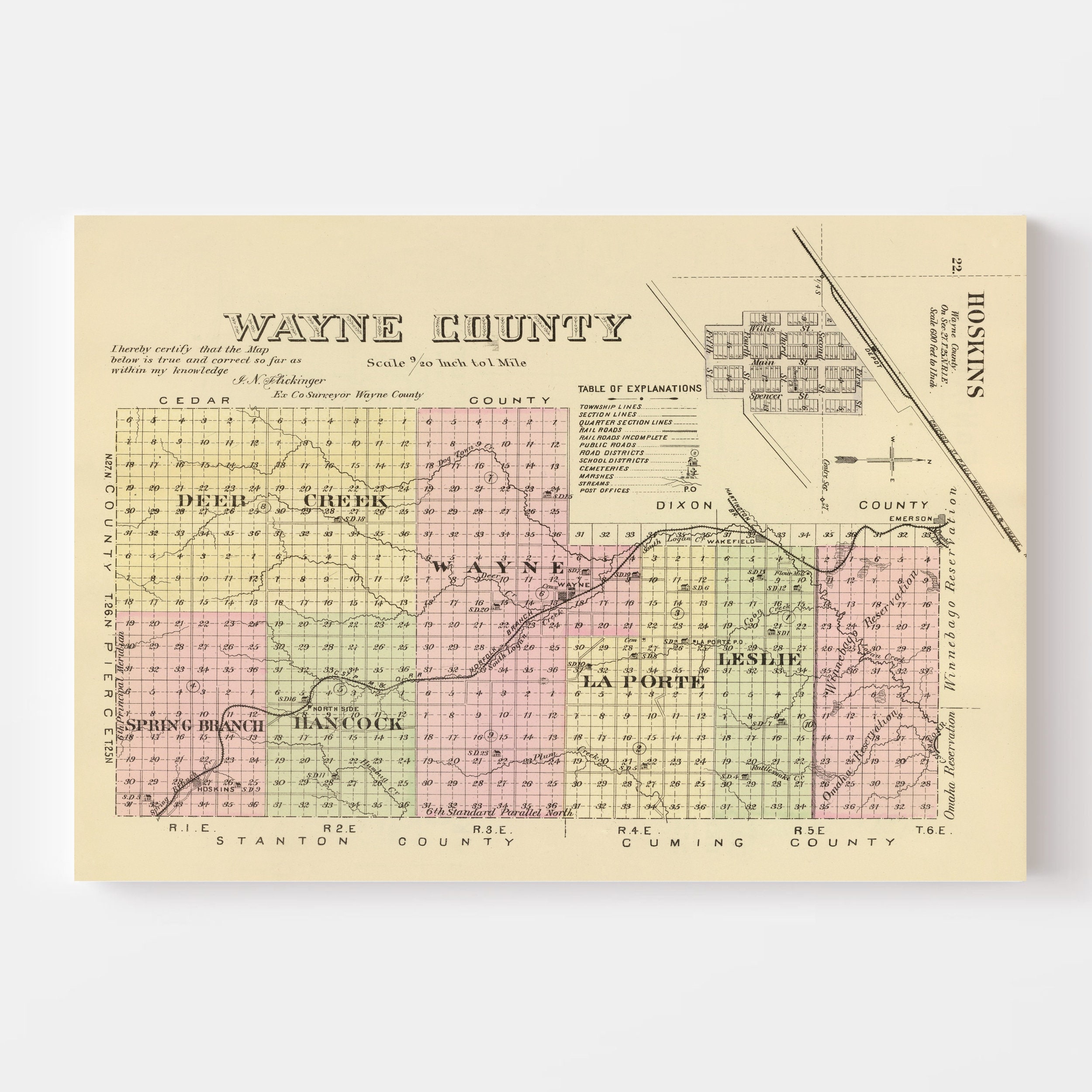 Wayne County Map 1885, Vintage Wayne County Map, Old Wayne County ...