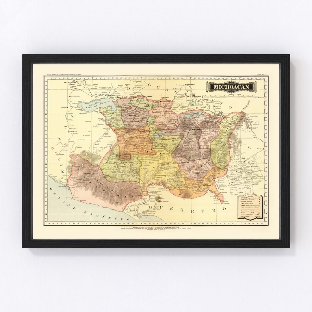 Michoacan Mexico Map 1886 - Old Map of Michoacan Mexico Mexico Art ...