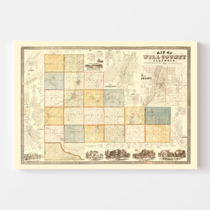 Will County Map 1864, Vintage Will County Map, Old Will County Illinois ...