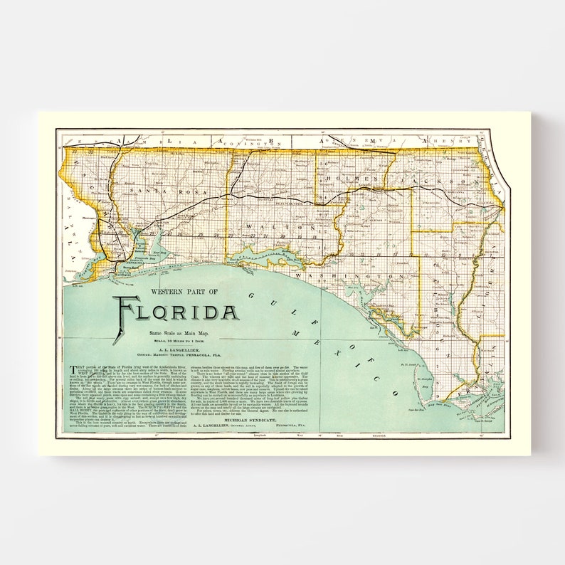 Florida Map 1890 Old Map of Florida Art Vintage Print Framed - Etsy