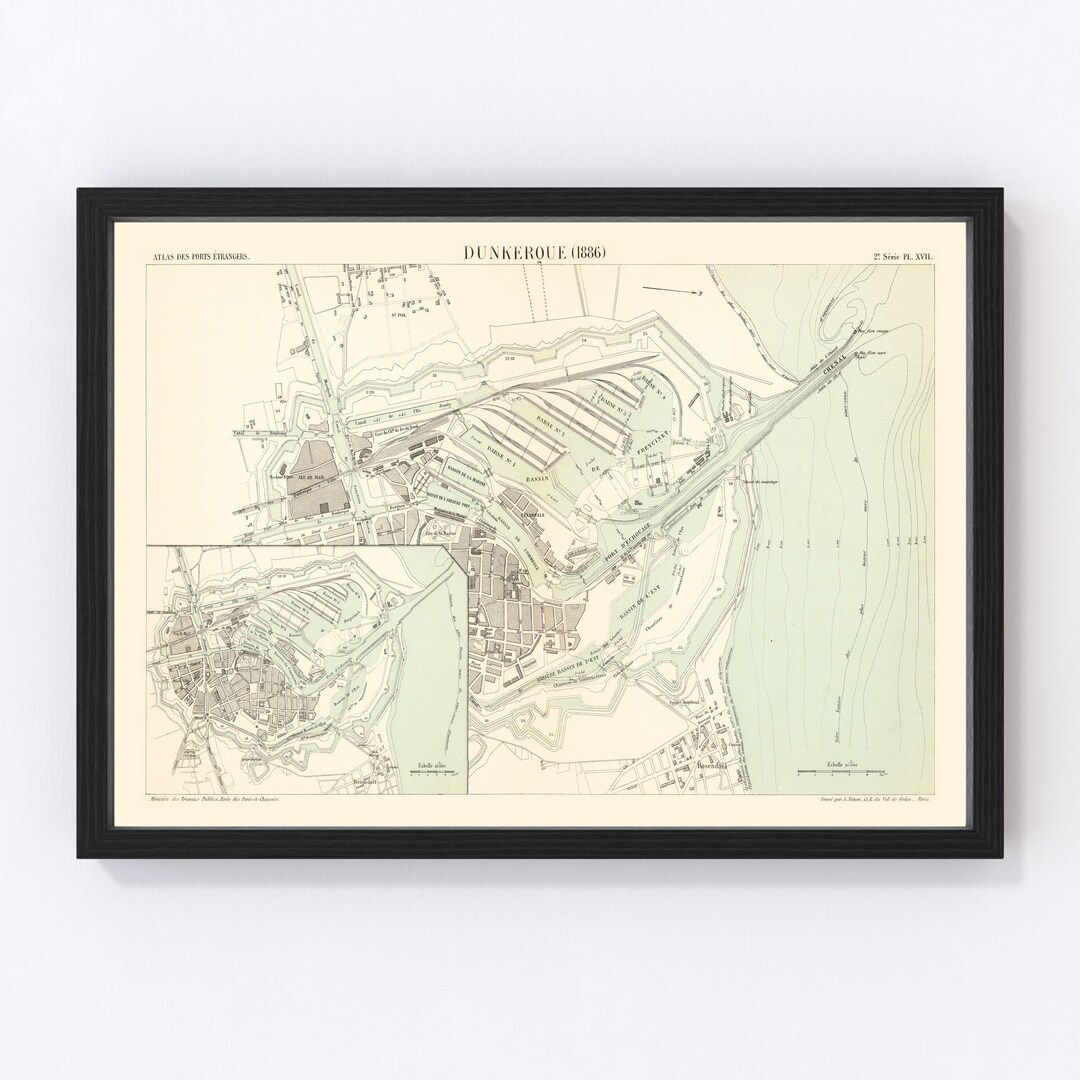 Dunkerque Map 1886, Vintage Dunkerque Map, Old Dunkerque Art, Wall Art ...