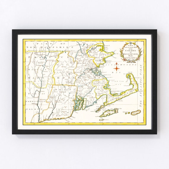 Massachusetts Map 1780 Old Map of Massachusetts Art Vintage - Etsy