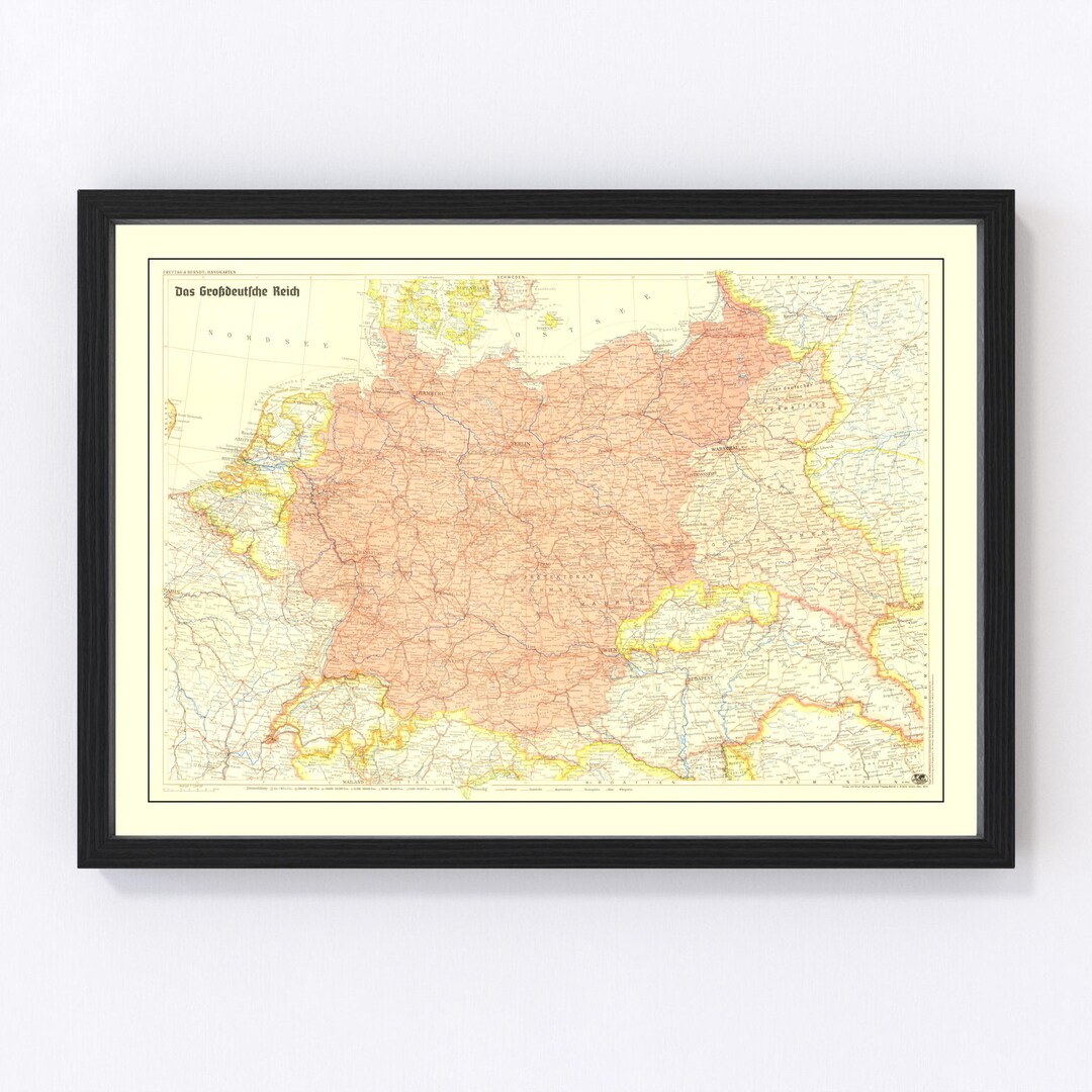 Germany Map 1942, Vintage Germany Map, Old Germany Art, Wall Art Gift ...
