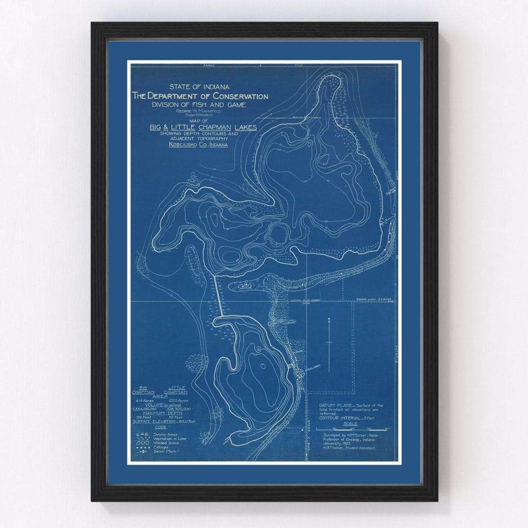 Big Chapman Lake Map 1922 - Old Map of Little Chapman Lake Art Vintage ...