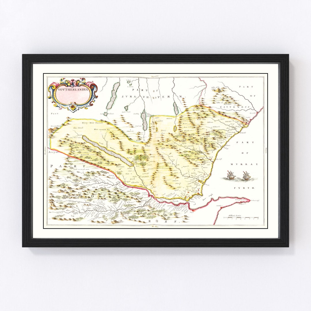 Sutherland Map 1665 Old Map of Sutherland Scotland Art Vintage Print ...