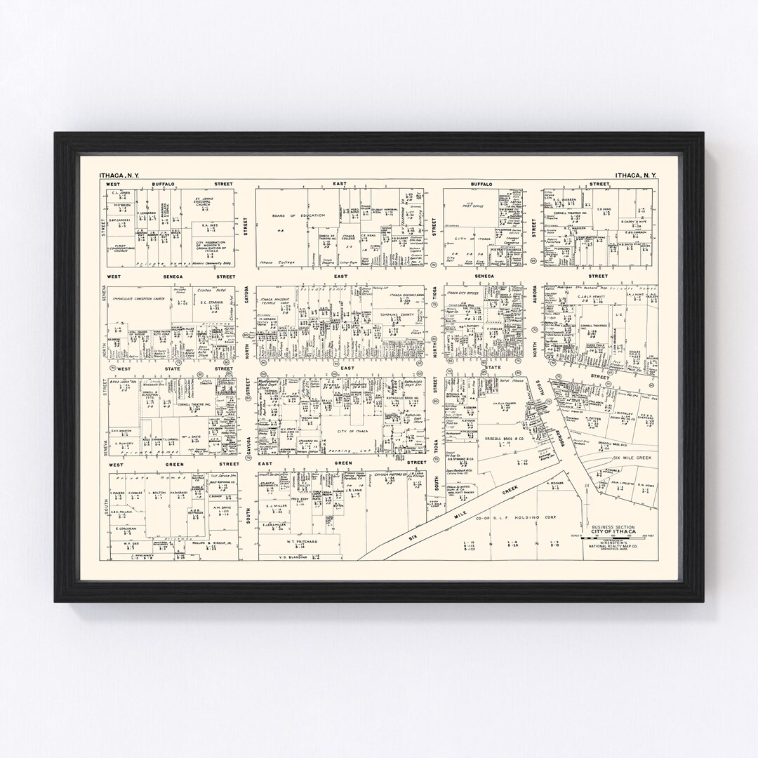 Ithaca Map 1947 - Old Map of Ithaca Business Section New York Art ...