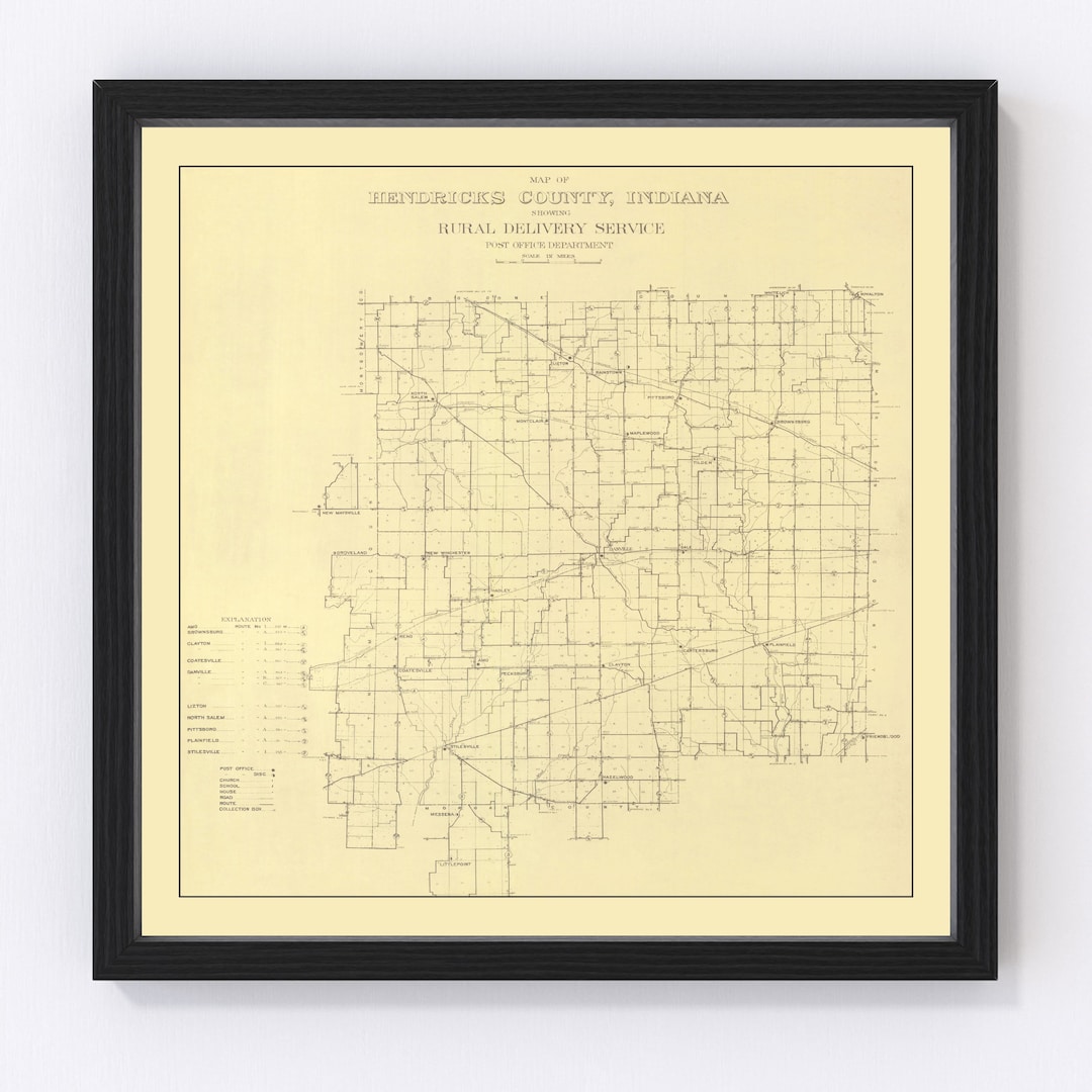 Hendricks County Map 1911, Vintage Hendricks County Map, Old Hendricks ...