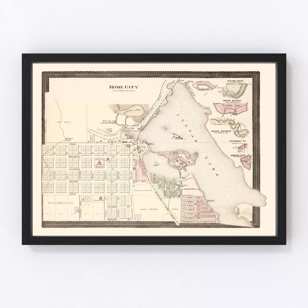 Rome City Map 1893, Vintage Rome City Map, Old Rome City Indiana Art ...