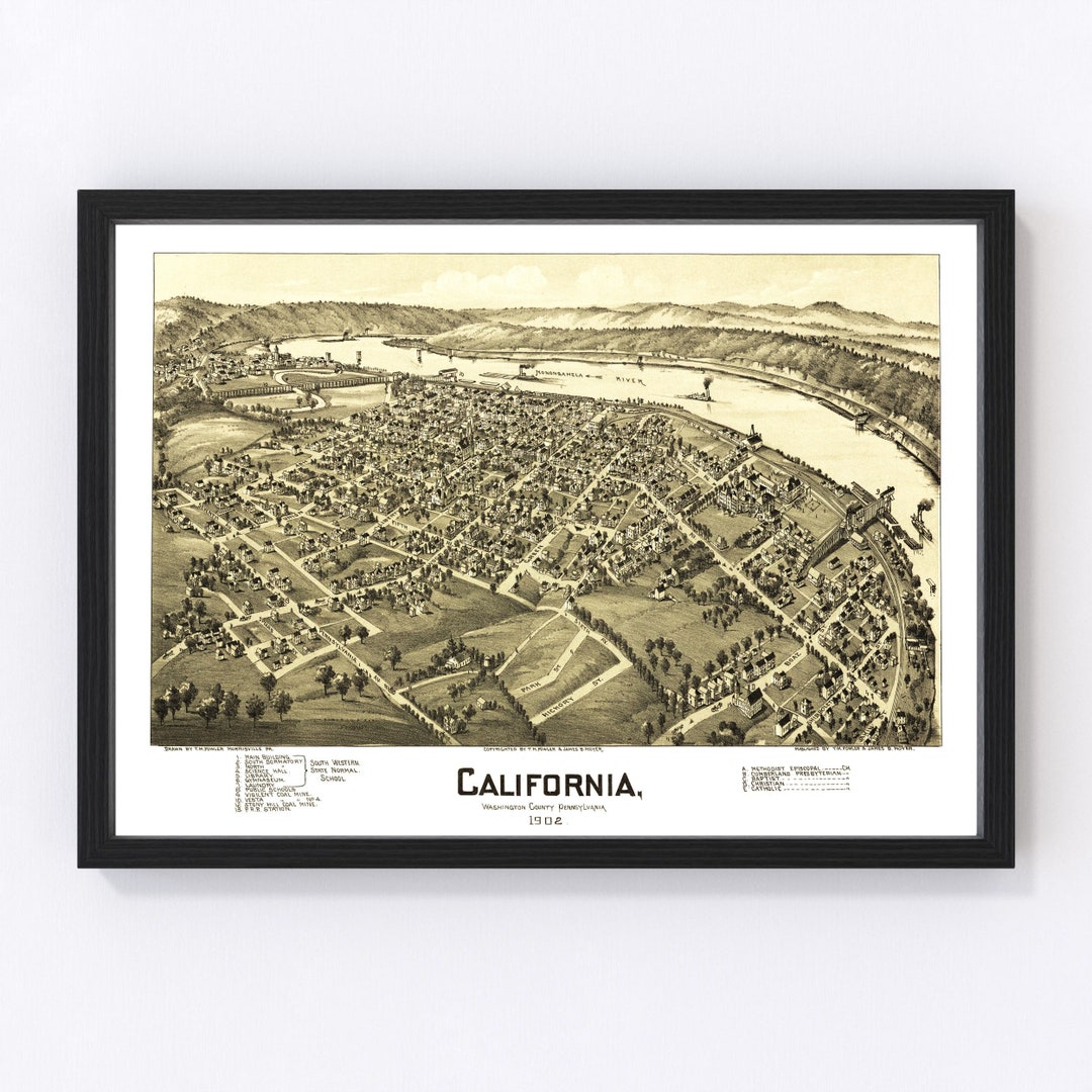 California Map 1902 Old Map of California Pennsylvania Art Vintage ...