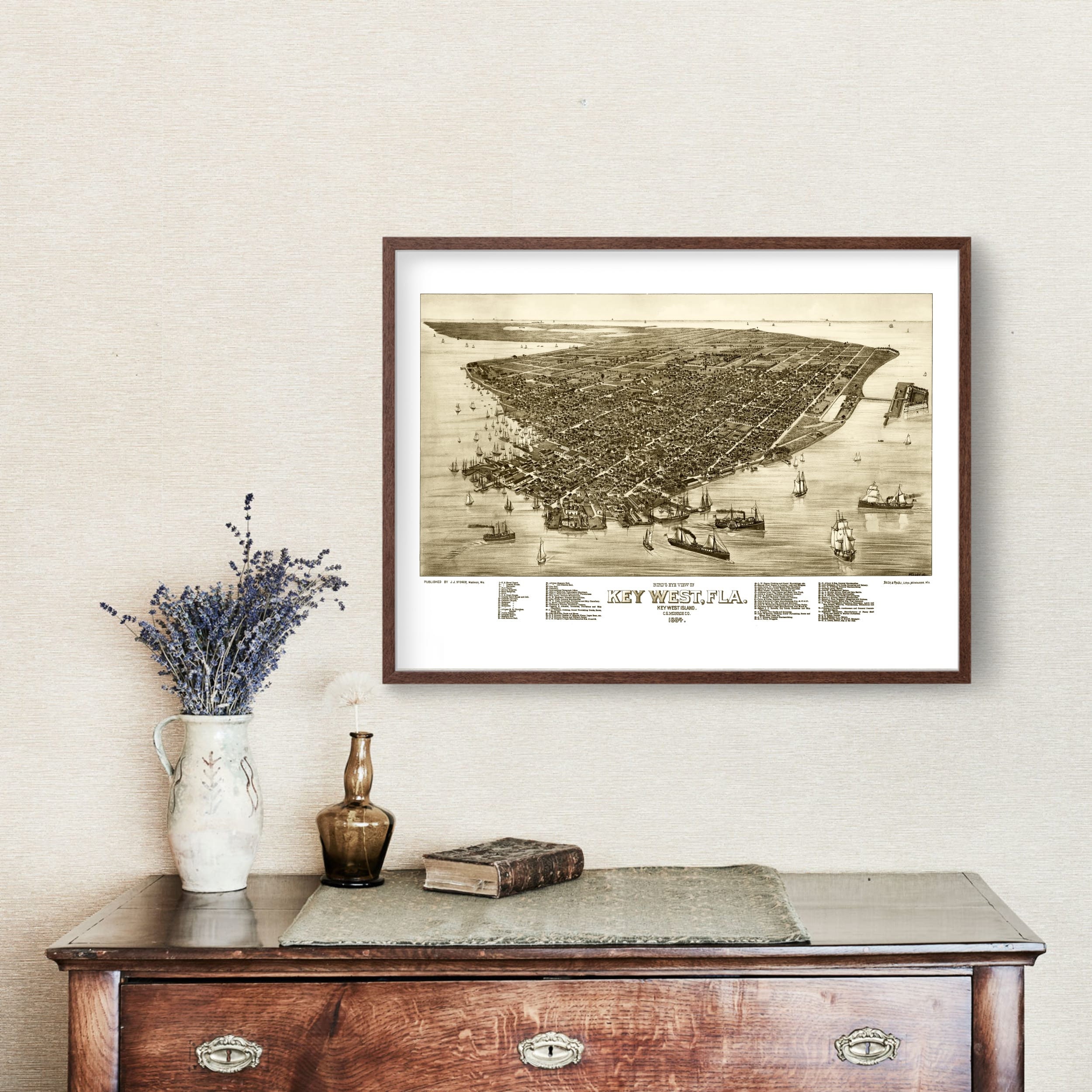 Key West Map 1884 - Old Map of Key West Florida Art Vintage Print ...