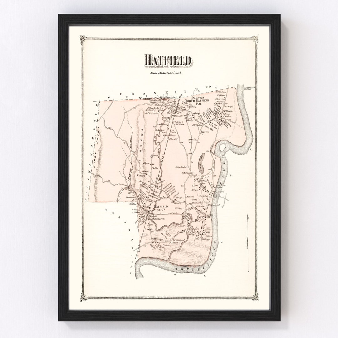 Hatfield Map 1873 Old Map of Hatfield Massachusetts Art Vintage Print ...
