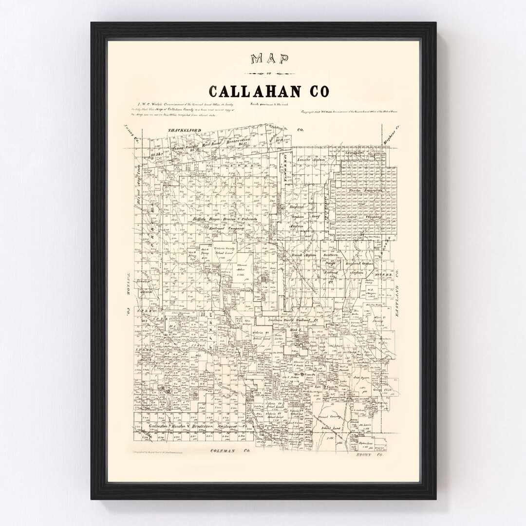 Callahan County Map 1880, Vintage Callahan County Map, Old Callahan ...
