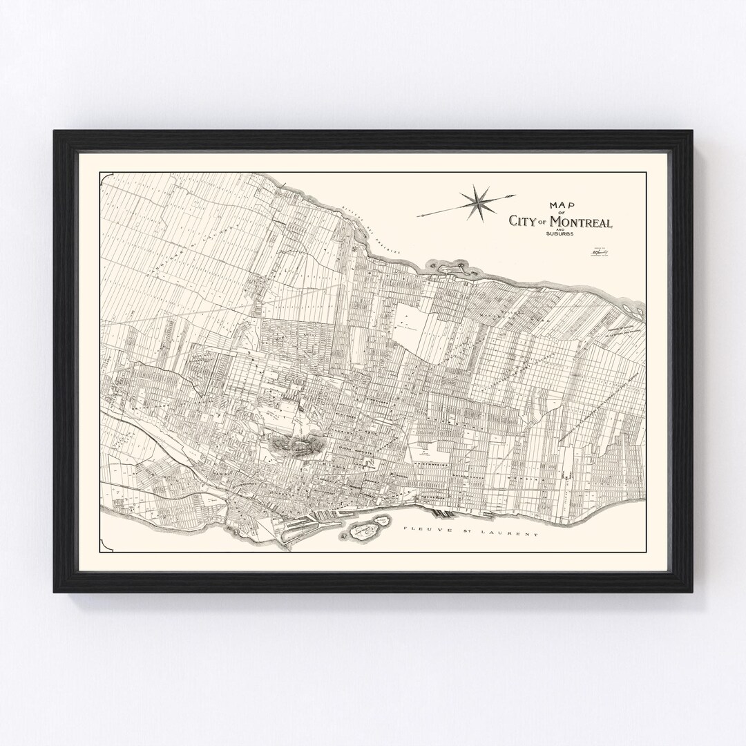 Montreal Map 1920, Vintage Montreal Map, Old Montreal Art, Wall Art ...