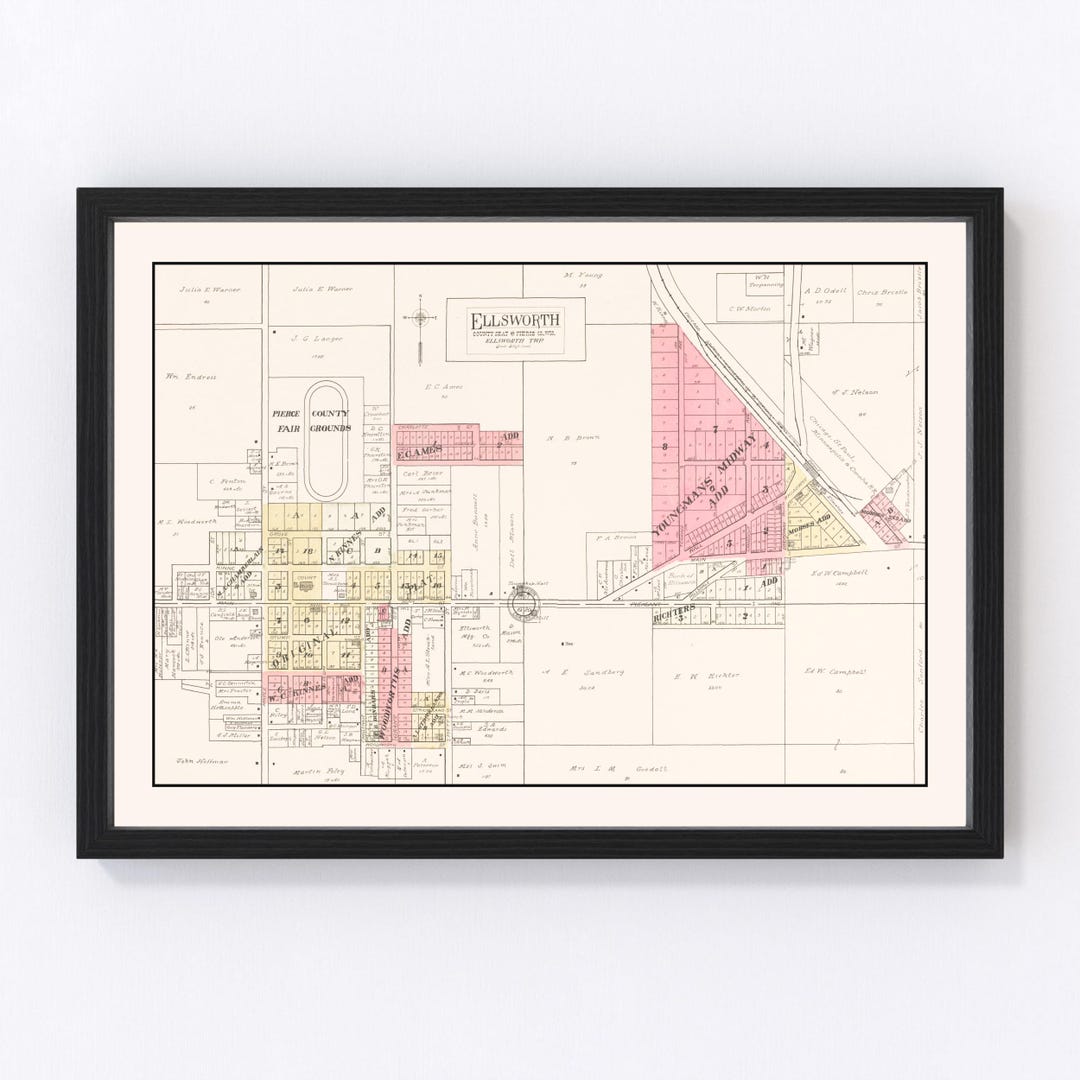 Ellsworth Map 1908, Vintage Ellsworth Map, Old Ellsworth Wisconsin Art ...