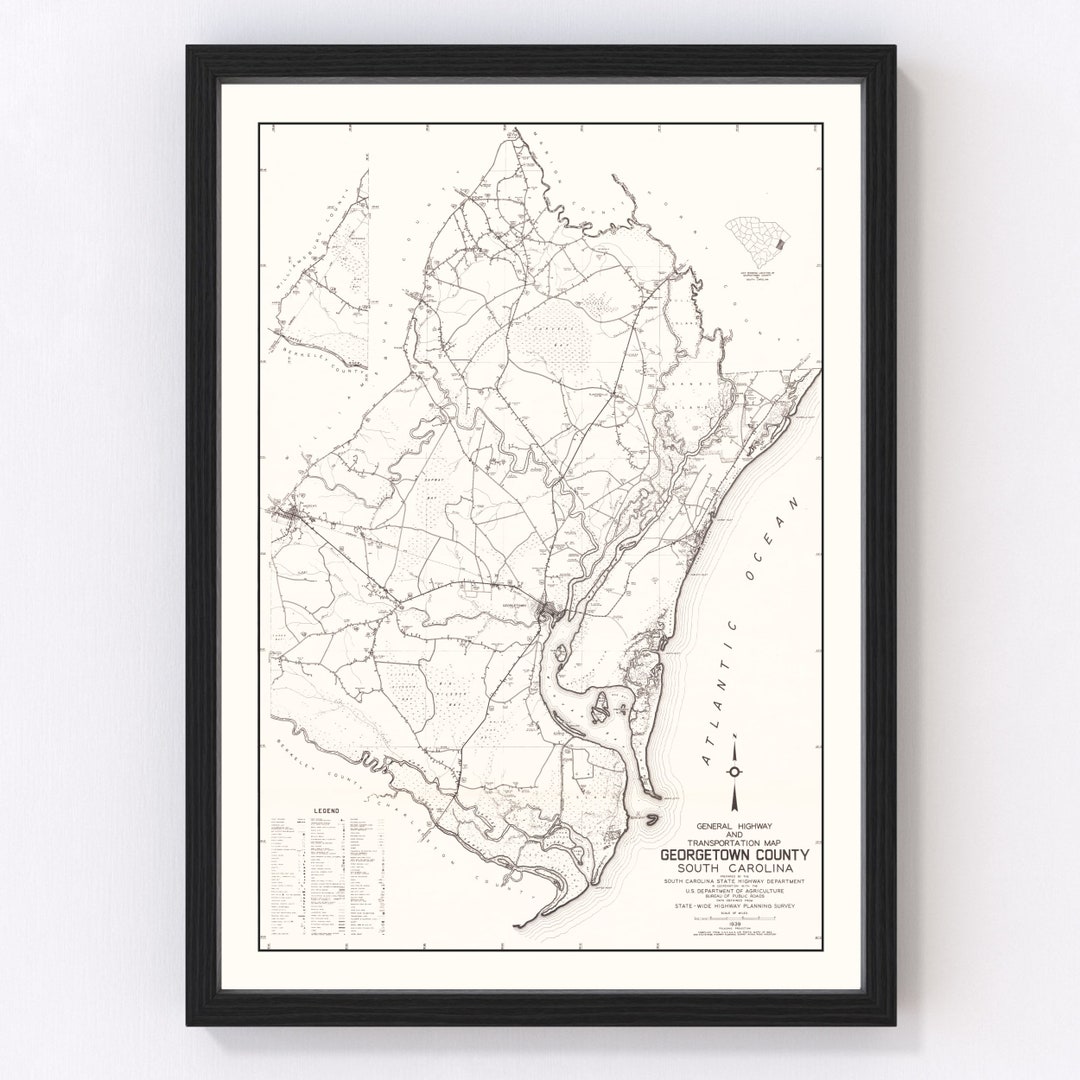 Georgetown County Map 1939, Vintage Georgetown County Map, Old ...