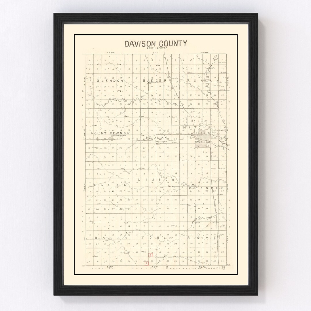 Davison County Map 1900, Vintage Davison County Map, Old Davison County ...