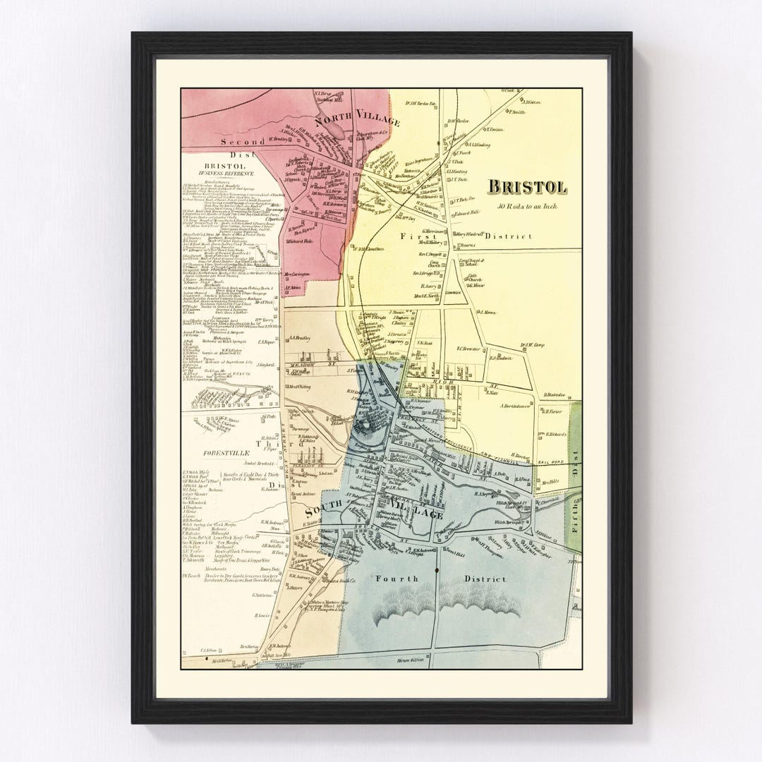 Bristol Map 1869 Old Map of Bristol Connecticut Art Vintage Print ...