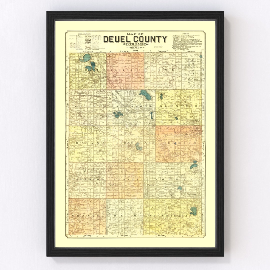 Deuel County Map 1899, Vintage Deuel County Map, Old Deuel County South ...