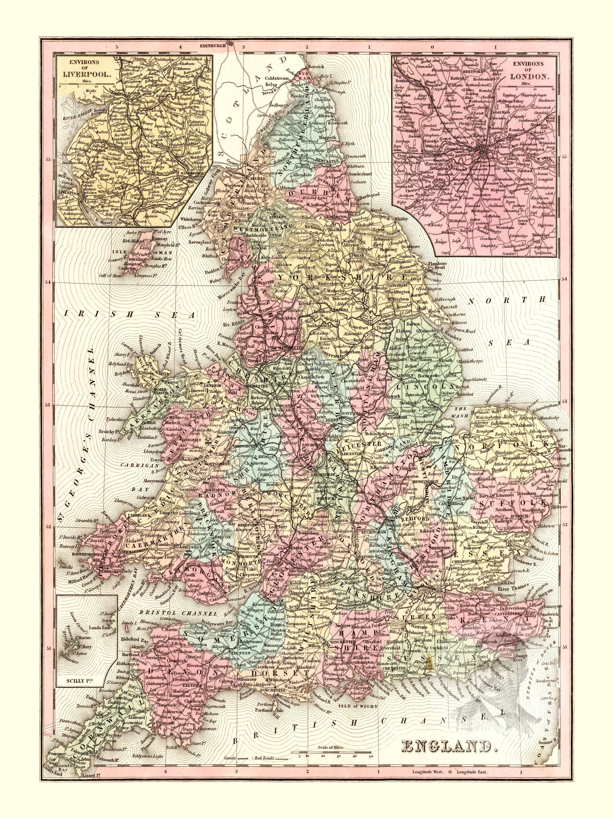 England Map 1842, Vintage England Map, Old England Art, Wall Art Gift ...