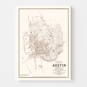 Austin Map 1885 Old Map of Austin Texas Art Vintage Print Framed Canvas ...