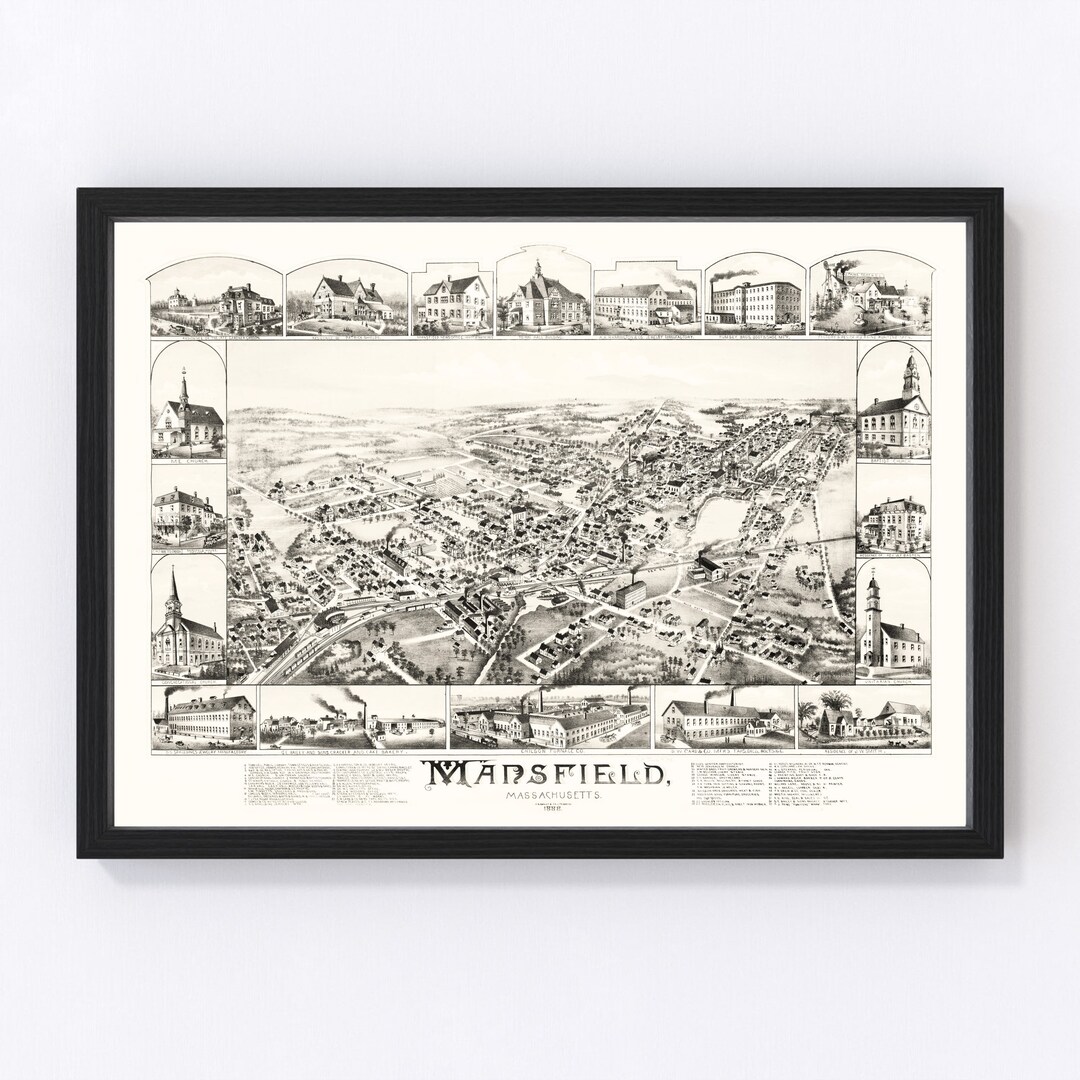 Mansfield Map 1888, Vintage Mansfield Map, Old Mansfield Massachusetts ...