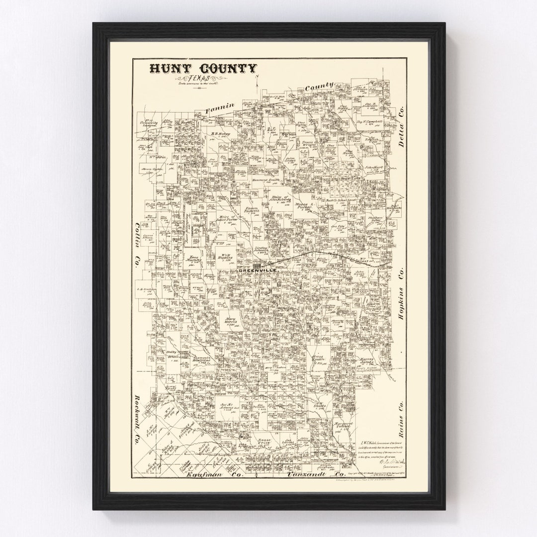 Hunt County Texas Map 1879 Old Map of Hunt County Texas Art Vintage ...