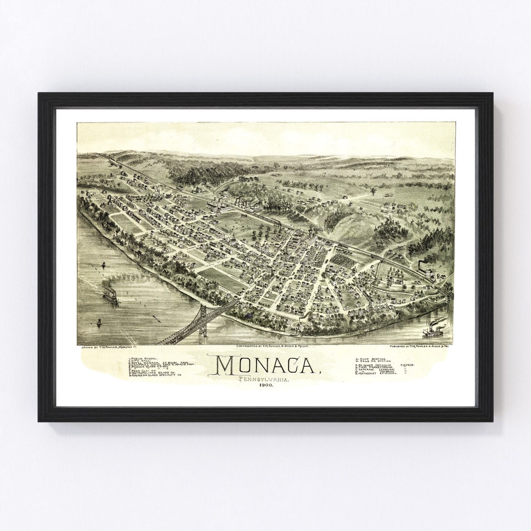 Monaca Map 1900 Old Map of Monaca Pennsylvania Art Vintage Print Framed ...