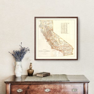 California Map 1876 Old Map of California Art Vintage Print Framed Wall ...